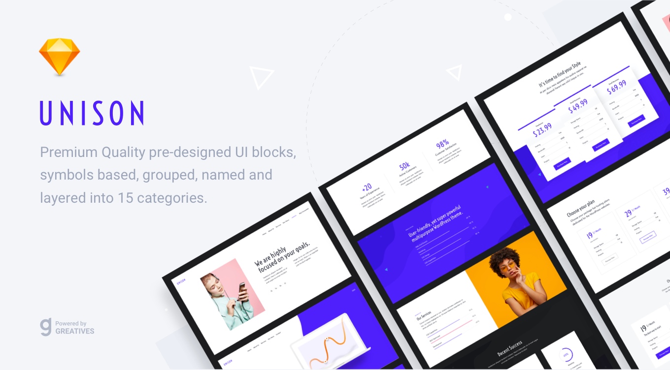Unison Web UI Kit - FREE mockup, Premium Designs by Greatives